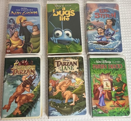 Lot Of 6 VHS Tapes Disney Tarzan A Bugs Life Lilo & Stitch Robin Hood ...