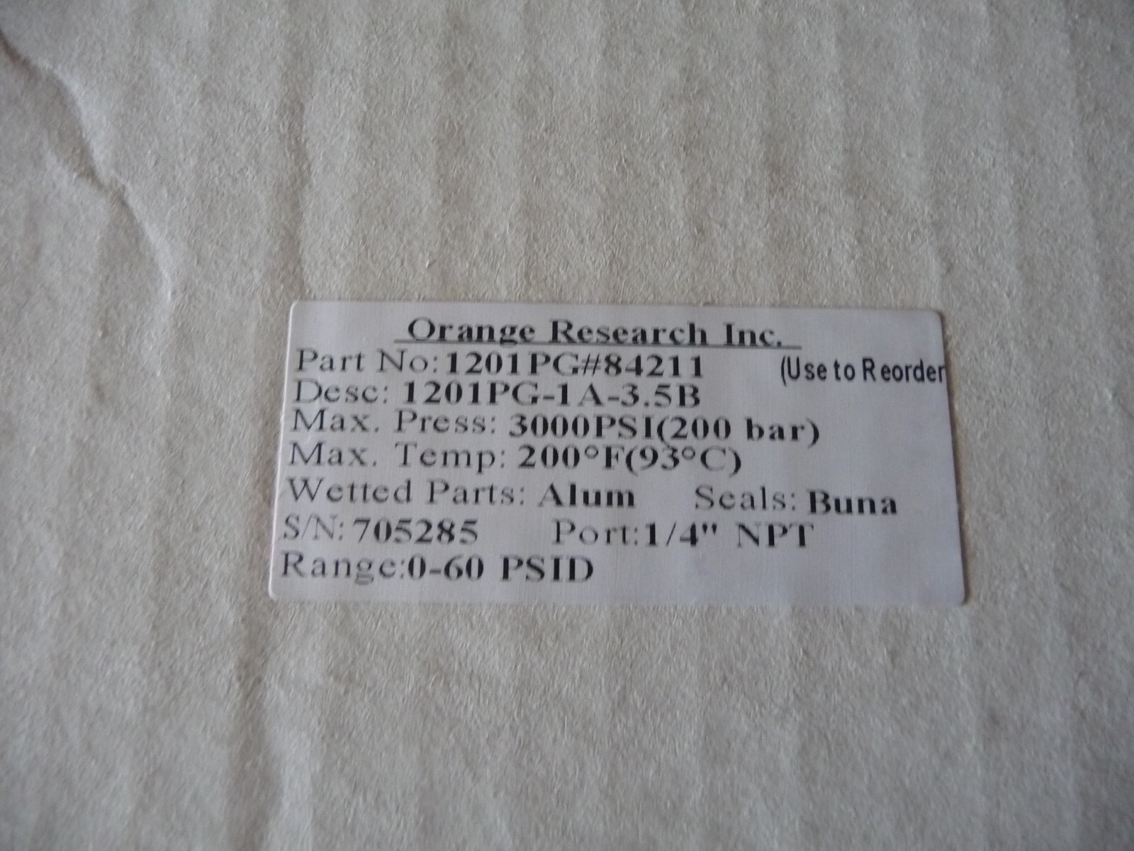 Orange Research 1201PG#84211 1201PG-1A-3.5B Pressure Differential Gauge ...