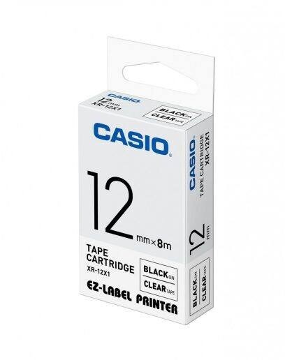 Genuine Casio XR-12X1 12mm Black On Clear EZ-Label Printer Tape ...