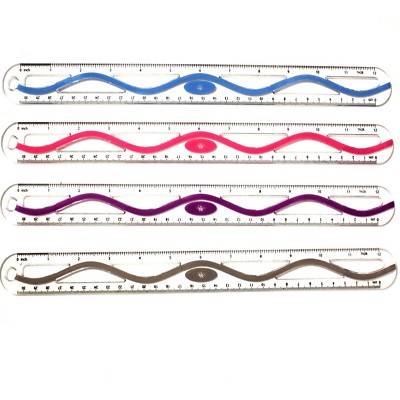 Set of 4 Westcott 12" Plastic Wave Ruler Inch/Metric Scale Assorted ...