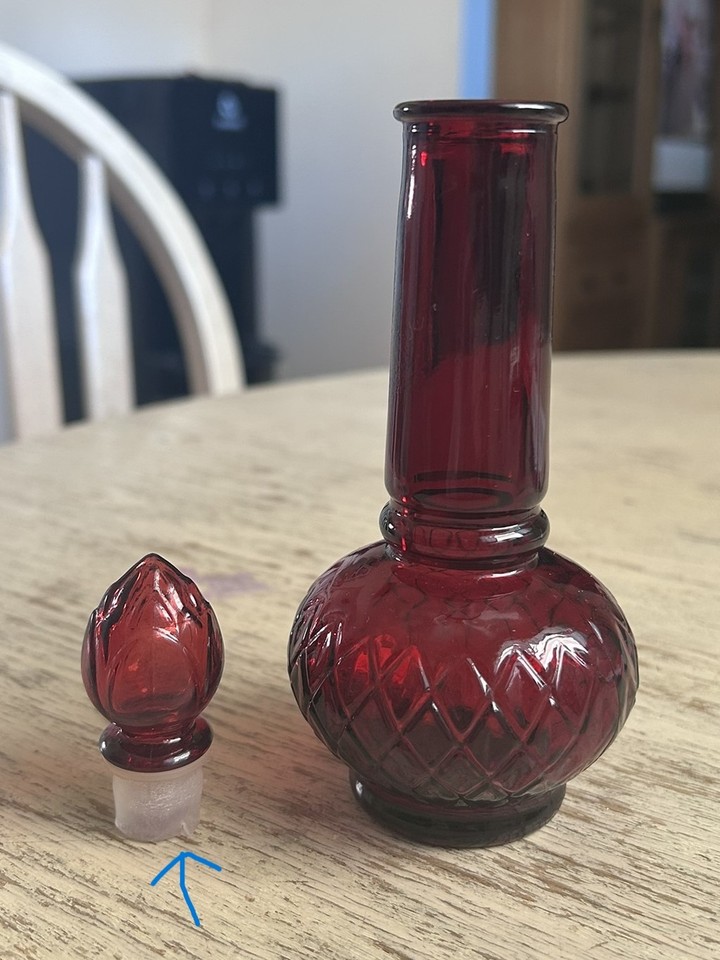 Vintage Deep Red AVON Glass EMPTY Perfume Bottle w/Glass Stopper READ ...