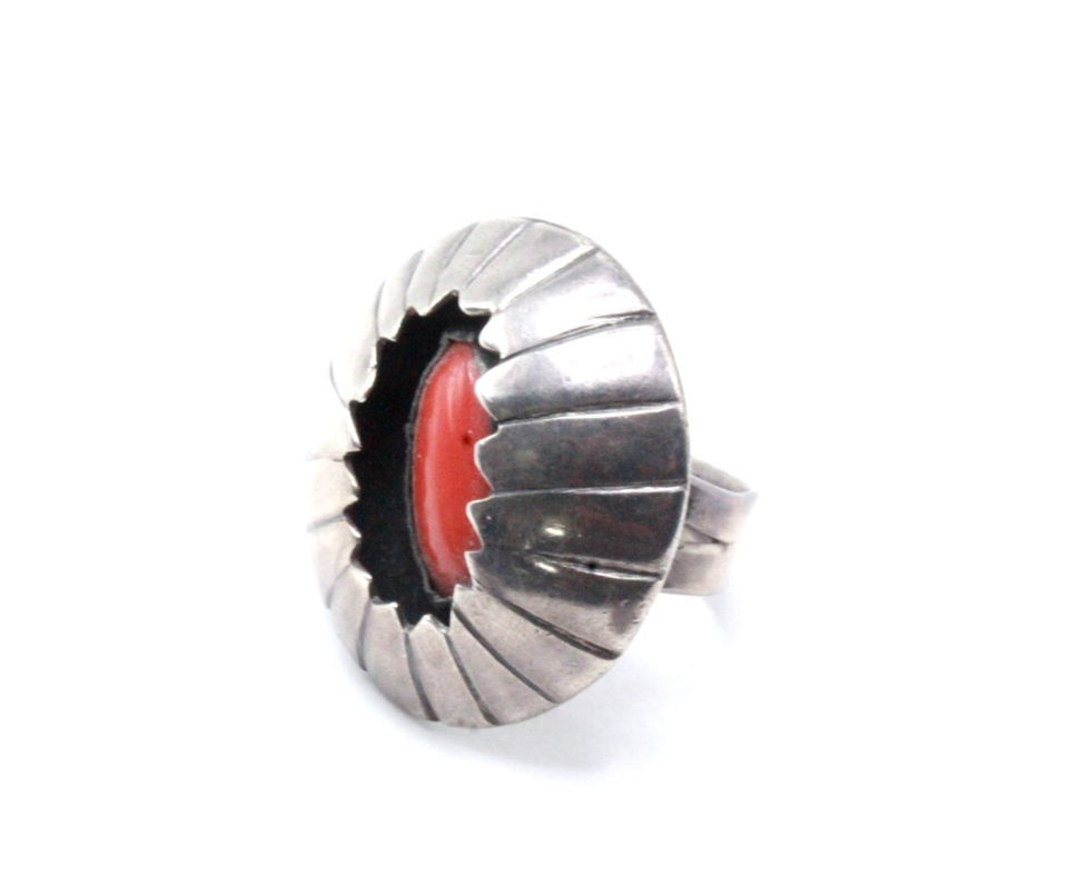 Vintage Native American Navajo Old Pawb Shadow Box Red Coral Ring Sz 7 ...