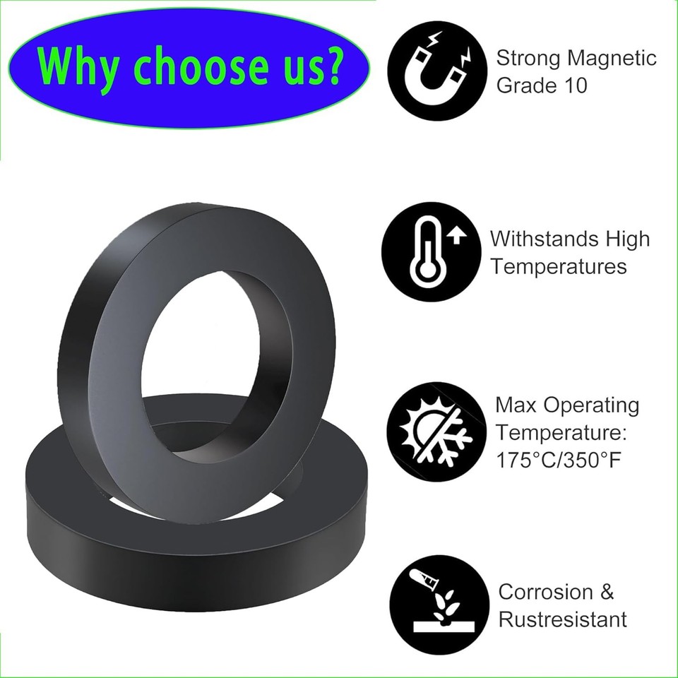 4PCS Large Ferrite Ring Magnet - Grade 10 Big Magnets Heavy Duty ...