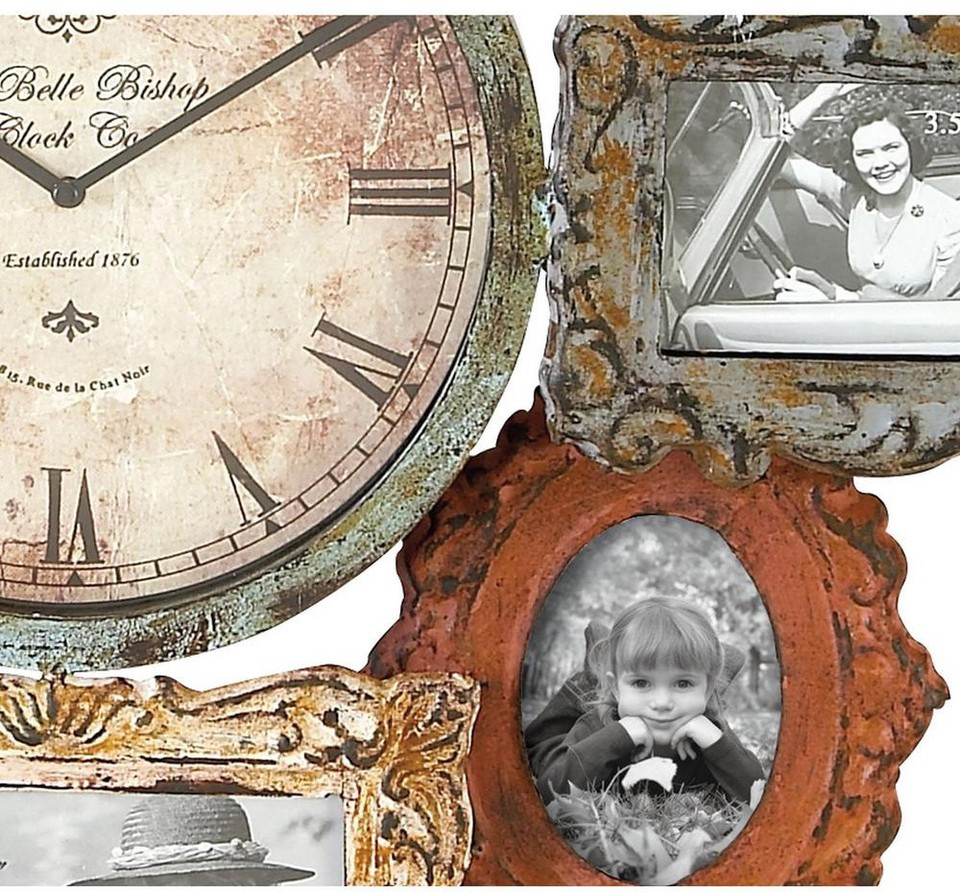 Rustic Victorian Metal Photo 8-Frame & Wall Clock Collage Montage Roman ...