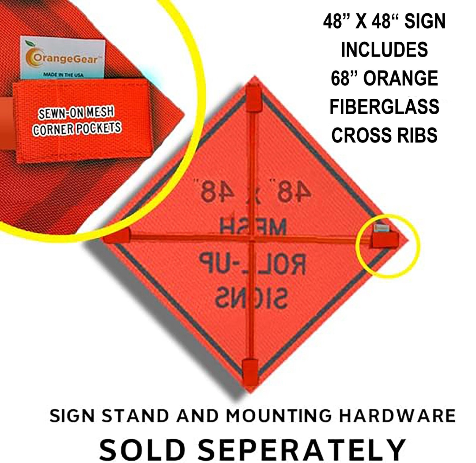 OrangeGear® 48" x 48" Tree Work Ahead Mesh Traffic Sign & Cross Ribs