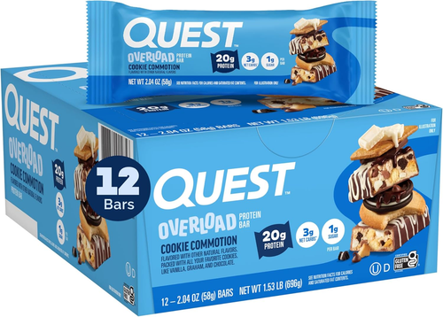 Overload Protein Bars, Cookie Commotion, 20G Protein, 1G Sugar, 3G Net ...
