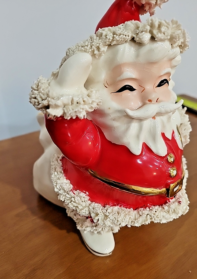 Vintage NAPCO Santa Figurine Planter Spaghetti Trim Christmas Ceramic W ...