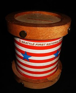 Vtg Seattle First National Bank Barrel Shaped Advertising Coin Bank ...