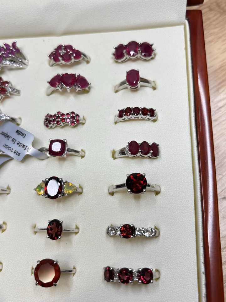 (50) .925 Sterling Silver Ring Lot! 171.8g Gemstones Garnet Ruby ...