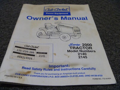 Cub Cadet 2000 Series 2140 2145 Tractor Owner Operator Maintenance ...