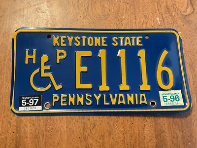 1997 Pennsylvania Handicapped License Plate E1116 1996 Disabled ...
