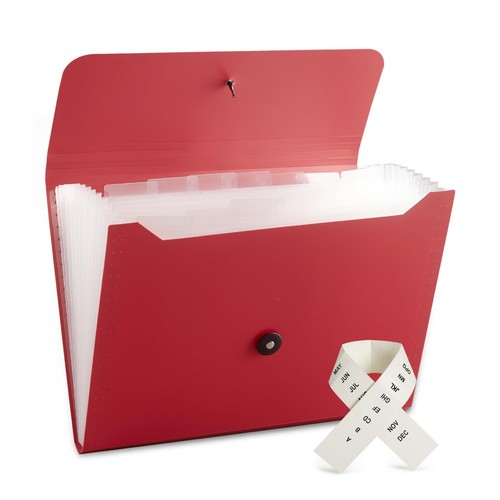 Expanding File Folder 13 Pockets Red Polypropylene 12.99x9.45x1.1 Inch ...