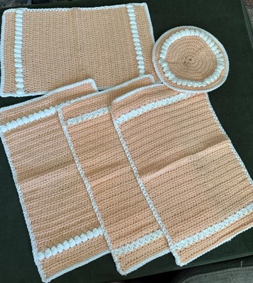 Vtg Handmade Crocheted Knit Place Mat Set Of 4 & Potholder Cottagecore ...