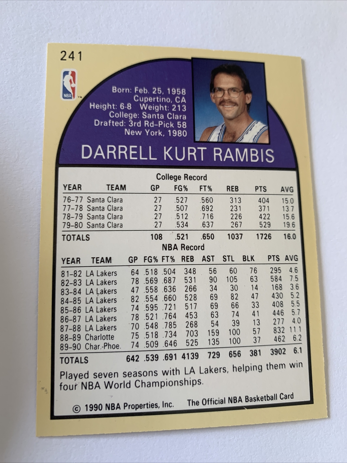 1990-91 Hoops Basketball Card #241 Kurt Rambis Phoenix Suns NmMt Free ...