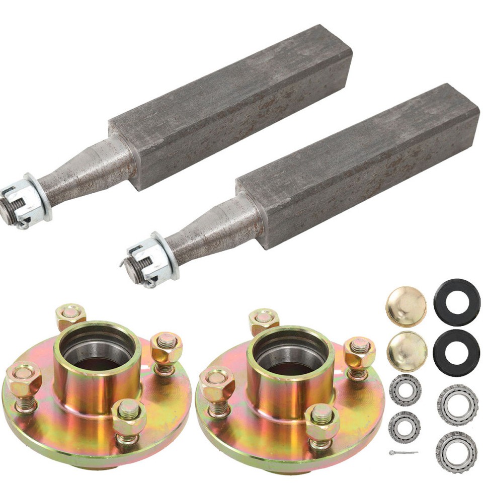 Trailer Hubs Stub Kit 4 inch PCD Hub 2 x Square Axles 283 Long 40x40 ...