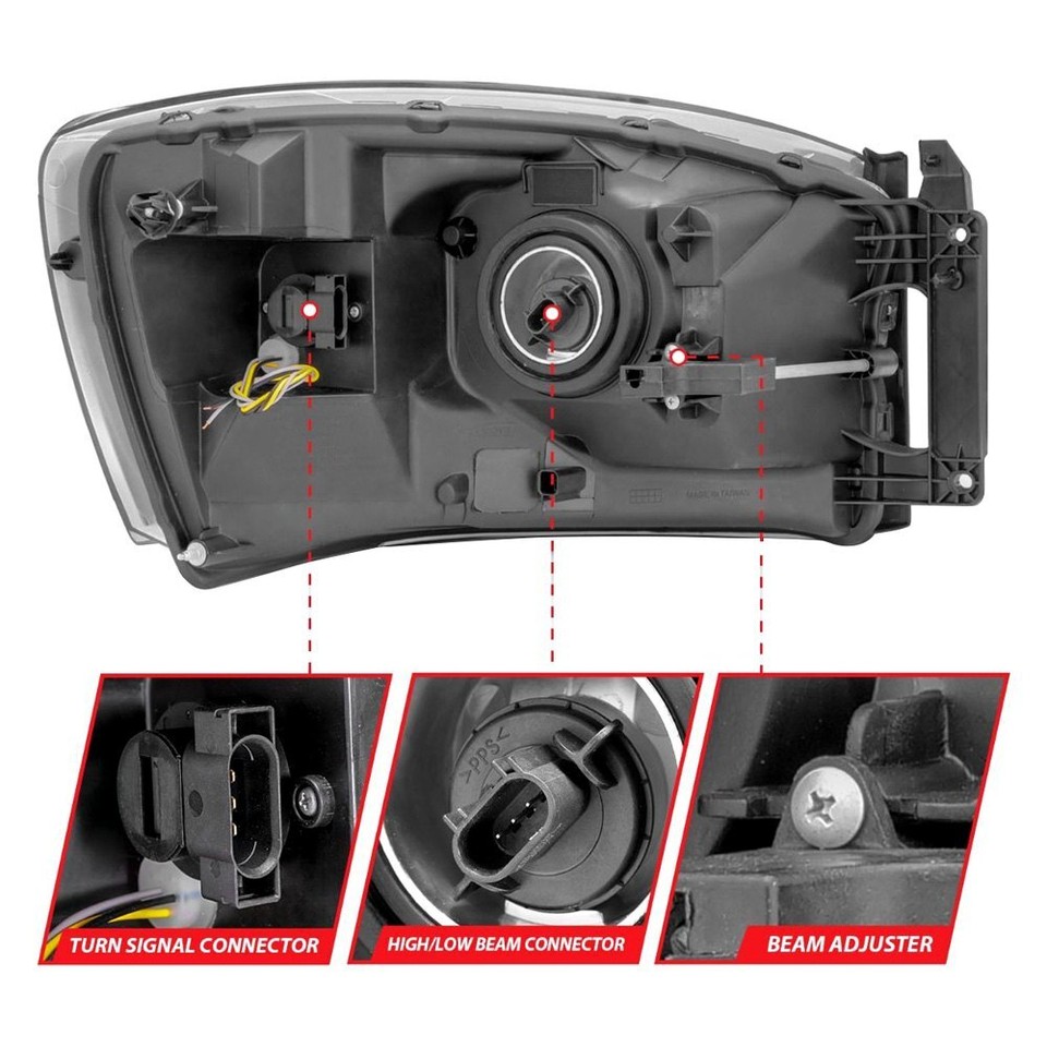 For Dodge Ram 3500 06-09 Headlights Driver & Passenger Side Black ...