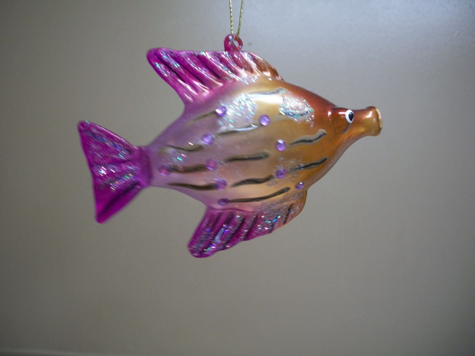 Tropical Fish Glitter Blown Glass Glitter & Crystal Christmas Ornament ...