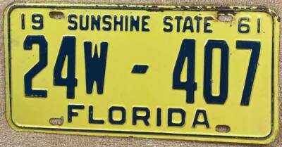 1961 Vintage Florida License Plate 24W-407 St. Lucie County Port Fort ...