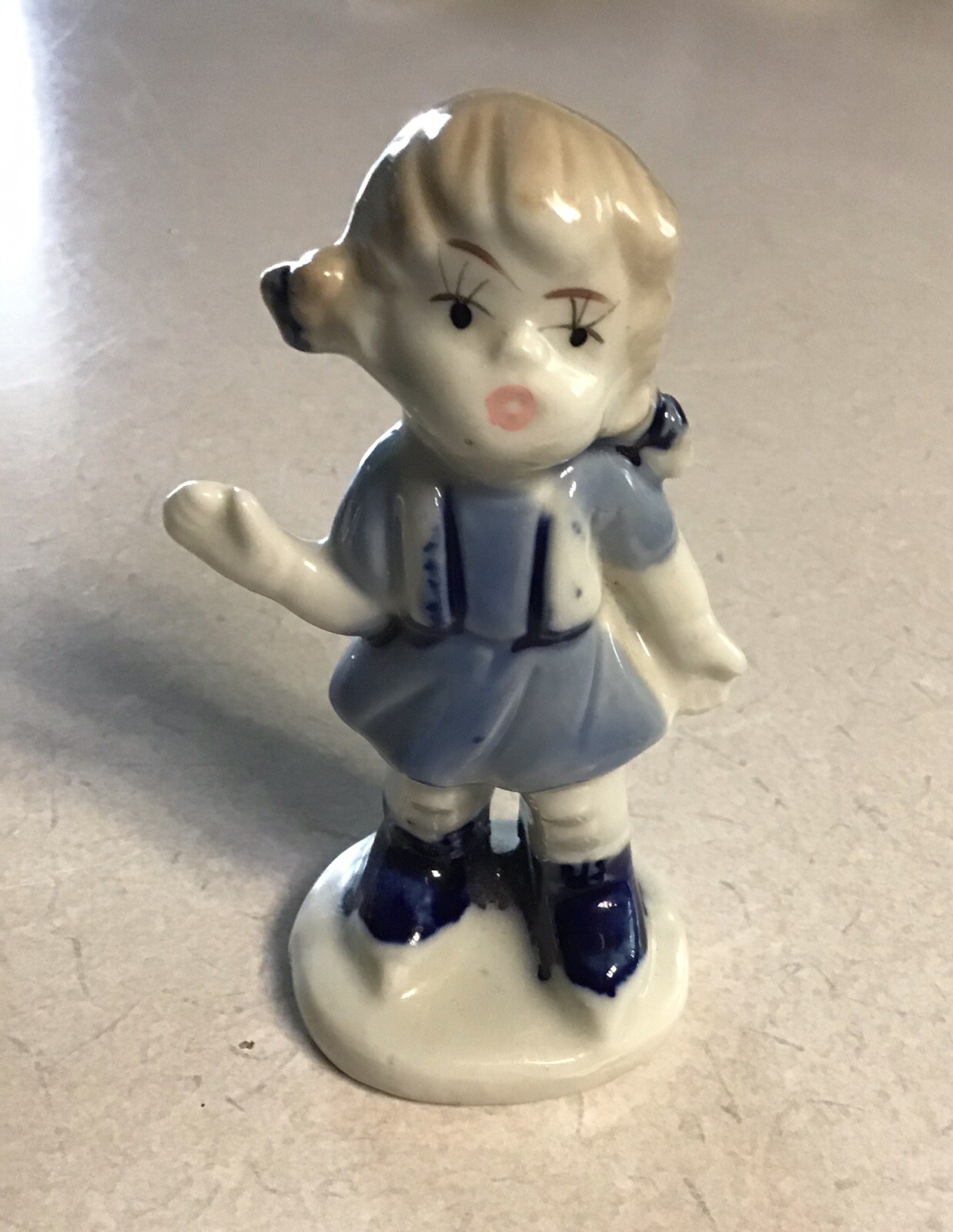 Vintage Delft Flirty Dutch Girl Coy Face And Pose Blue White Porcelain ...
