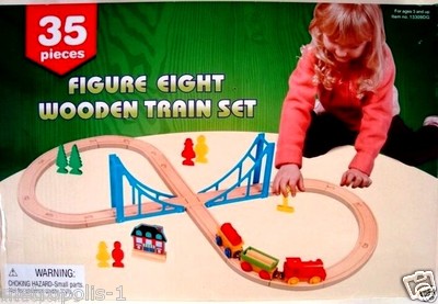 FIRST LEARNING TOYS,KIDS 35-PIECE FIGURE EIGHT WOODEN TRAIN SET ...