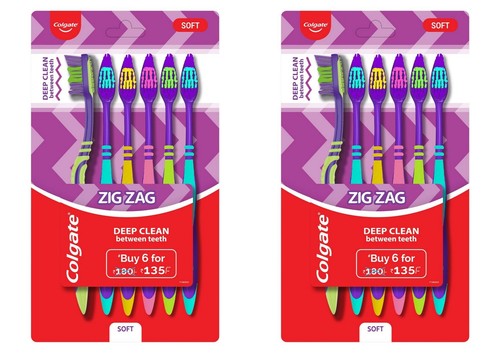 2 x Colgate ZigZag Toothbrush Pack of 6 Toothbrushes Assorted Colors ...