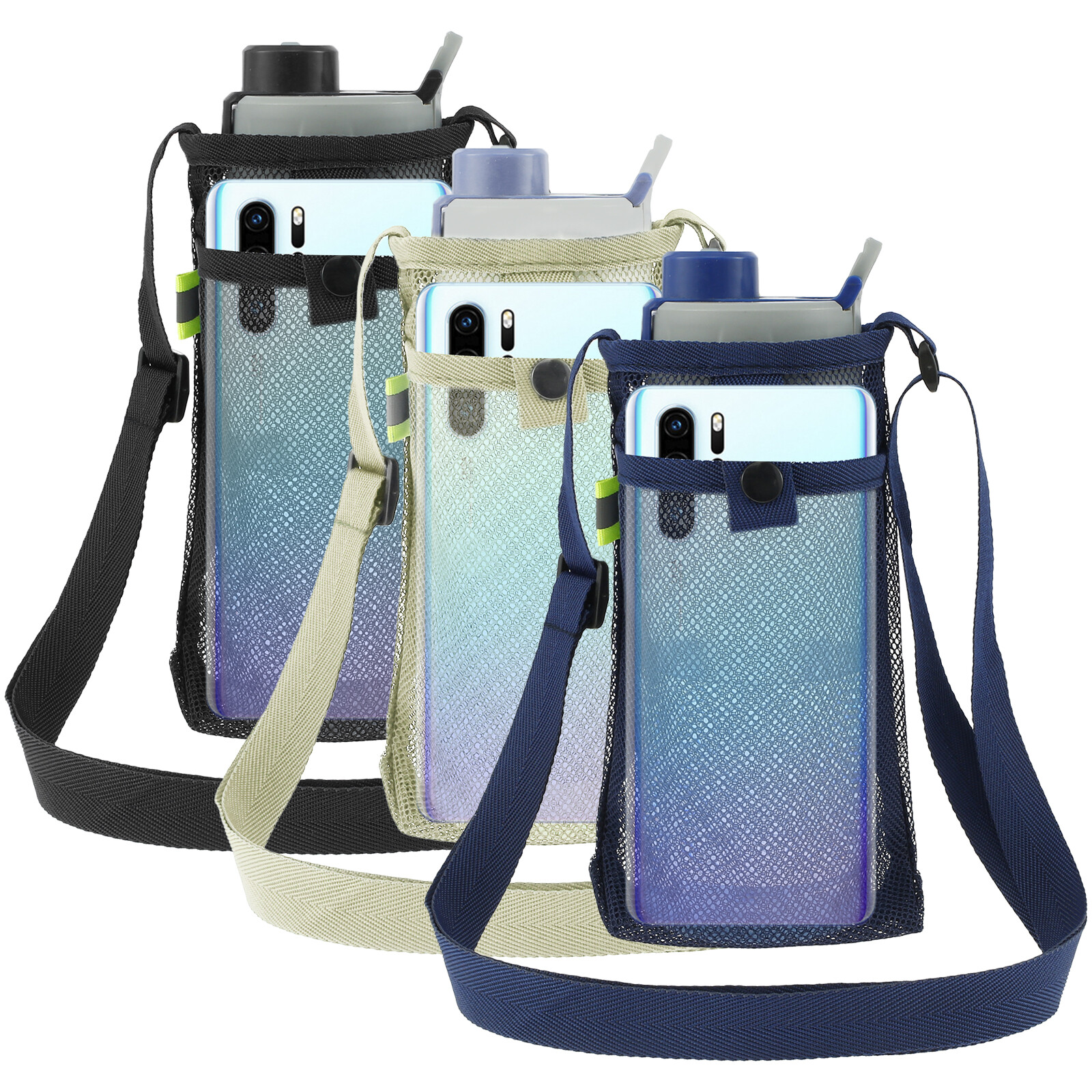 3Pcs Water Bottle Carrier Bag Mesh Water Bottle Pouch Holder Adjustable Strap⎑ | eBay