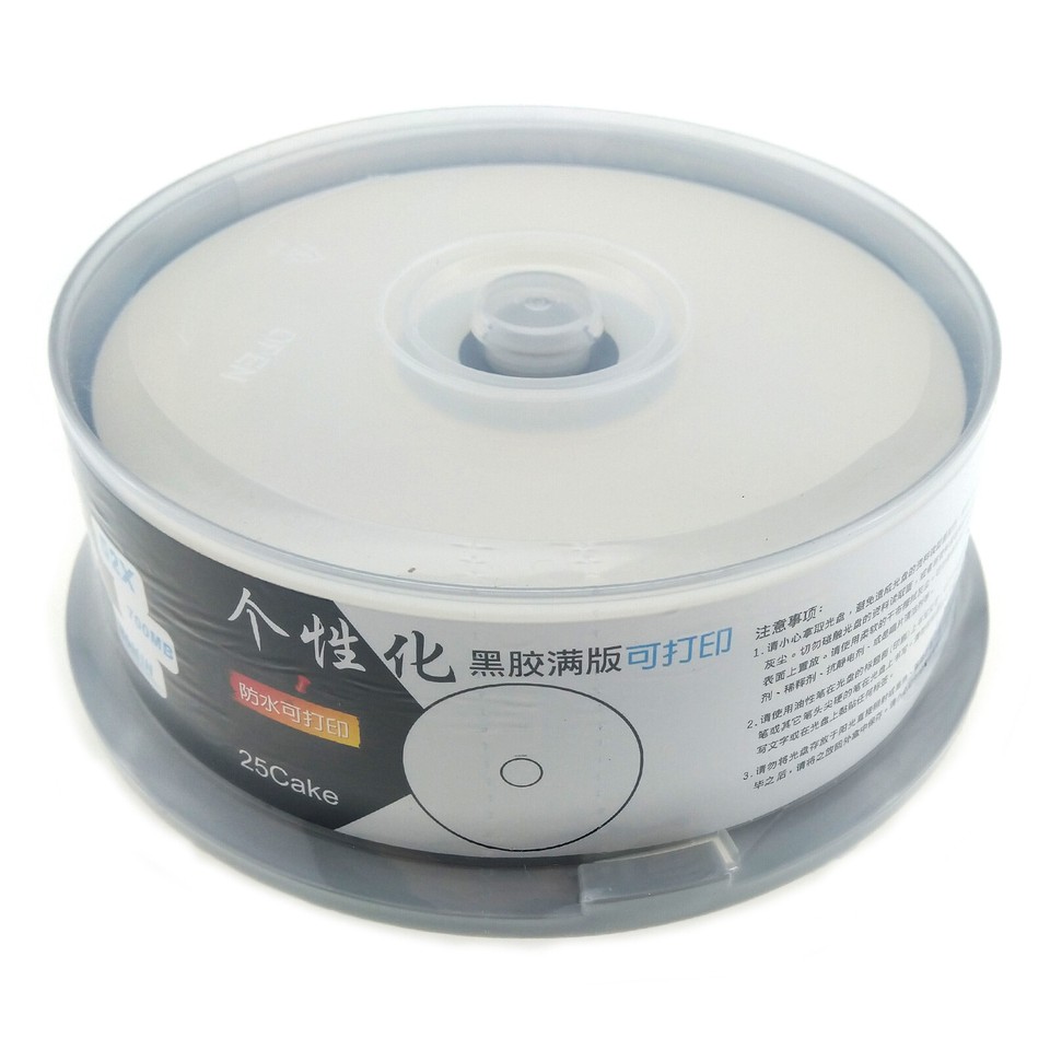25 Pack Inkjet Printable CD Disc CD-R 700MB 52X Black Bottom Recordable ...