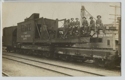 Superb 1910 era CB&Q Pile Driver Train Crew Work train Real Photo ...
