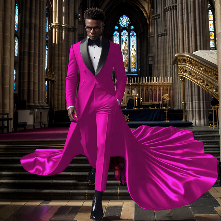 Men's Fashion Suits with Floor Length Cloaks Red Banquets Wedding Groom ...