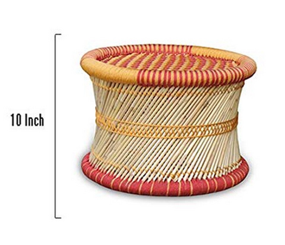 KSM Eco friendly Handcraft Bamboo Stick Stool with Red Orange Colourful ...