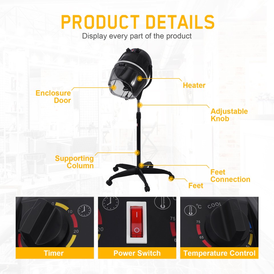 Rolling Salon Hair Dryer Bonnet Hood Hot Perm Adjustable Height | eBay