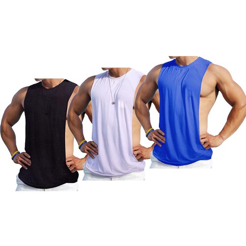 Men's Sleeveless Muscle Stringer Tank Top Cut Open Gym Training ...
