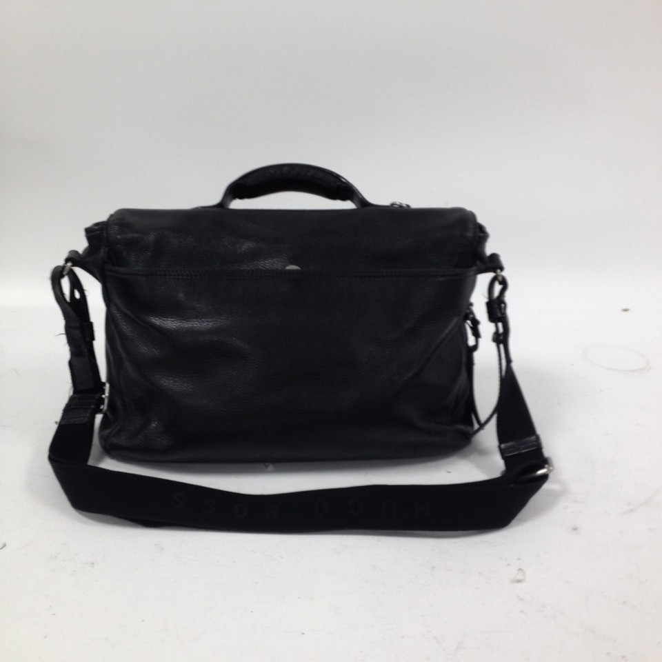 Hugo Boss Black Leather Messenger Bag Shoulder Satchel Work Bag Pre ...