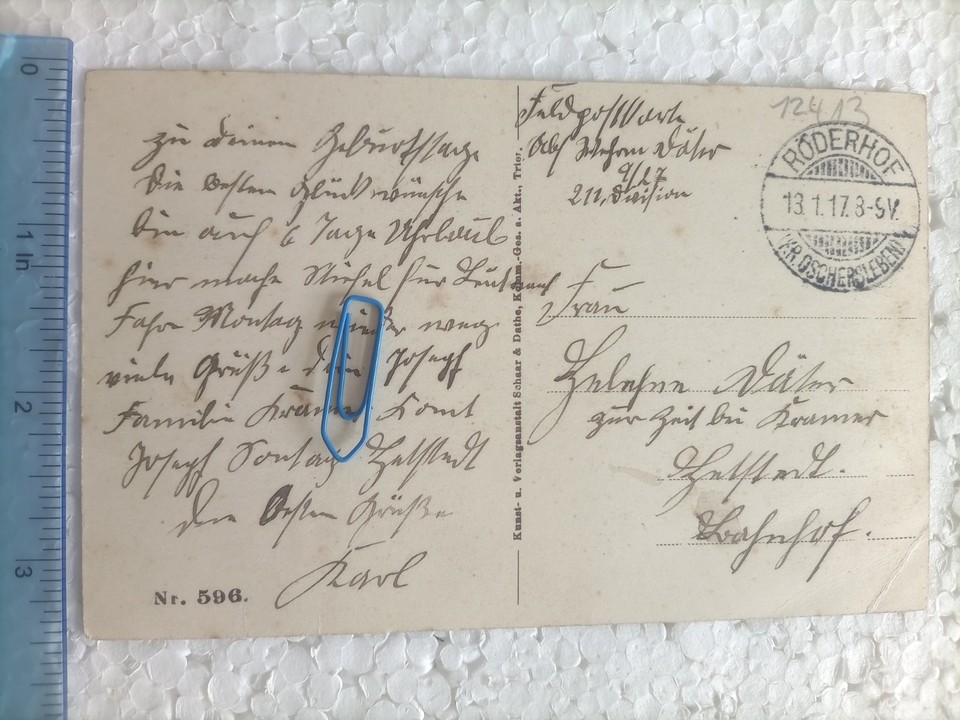 WW1 Germany Feldpost Postcard Photo Soldiers Trench 13. 1. 1917 Stamp ...