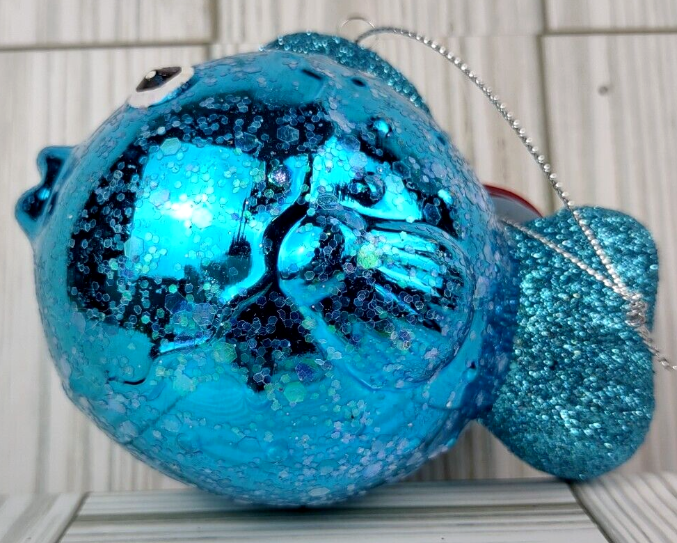 Fish Christmas Ornament Hanging Glittery Holiday Ocean Sea Animal Blue ...