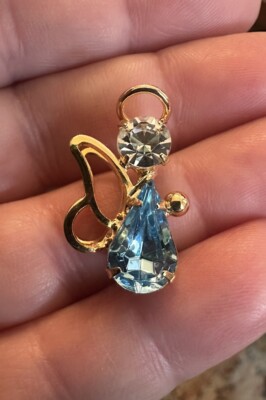 Blessed Guardian Angel Lapel Pin Blue Rhinestone Metal Open Wings ...