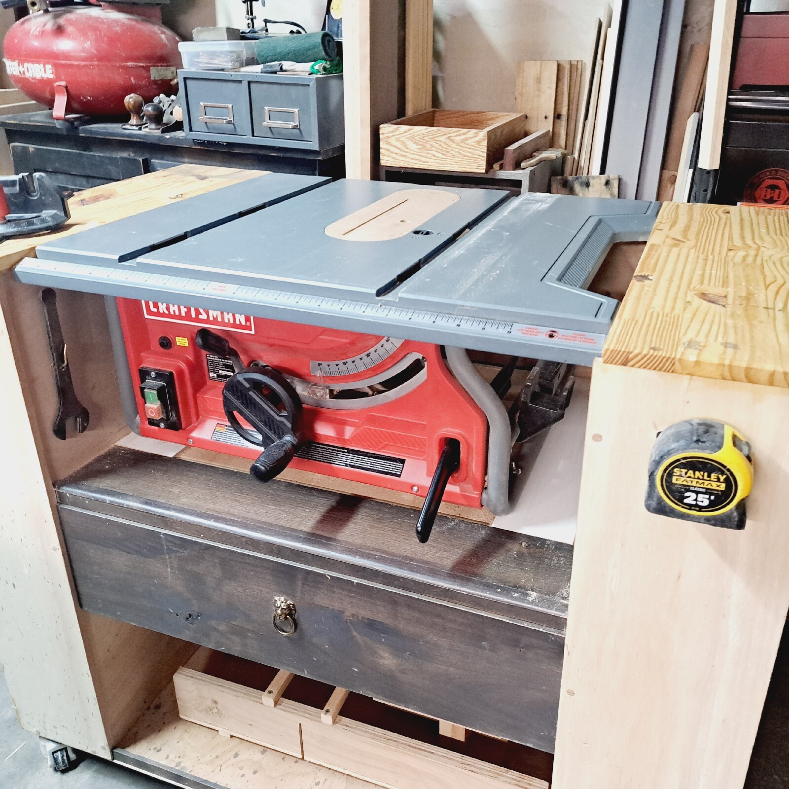 CRAFTSMAN 10" 15-Amp Table Saw With Rolling Cabinet Collapsible Outfeed ...