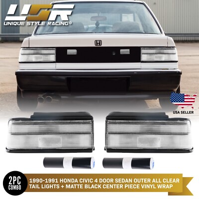 JDM SiR ALL CLEAR Tail Light + Black Center Panel Wrap For 90-91 Honda ...
