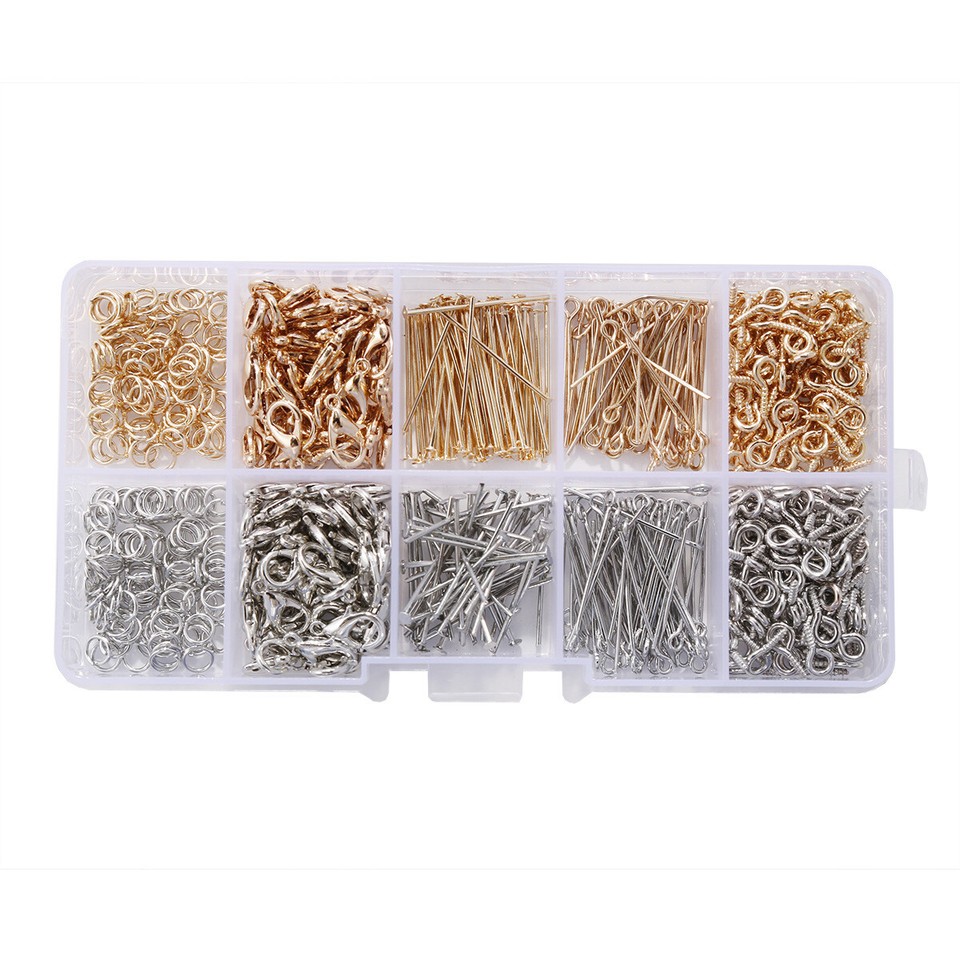 700pcs/Box Lobster Clasp Jump Rings Eye Pin Head Pin Screw Eye Pin Bail ...