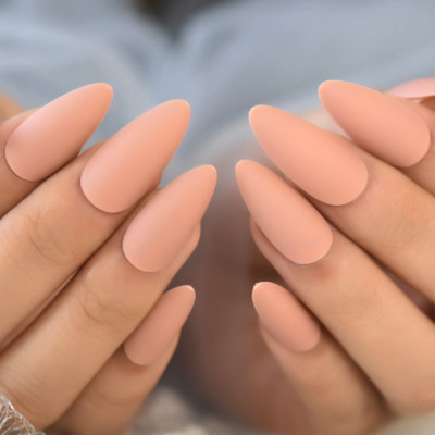 STILETTO TEARDROP *MATTE PEACH DARLING* Full Cover Medium 24 Nail Tips ...