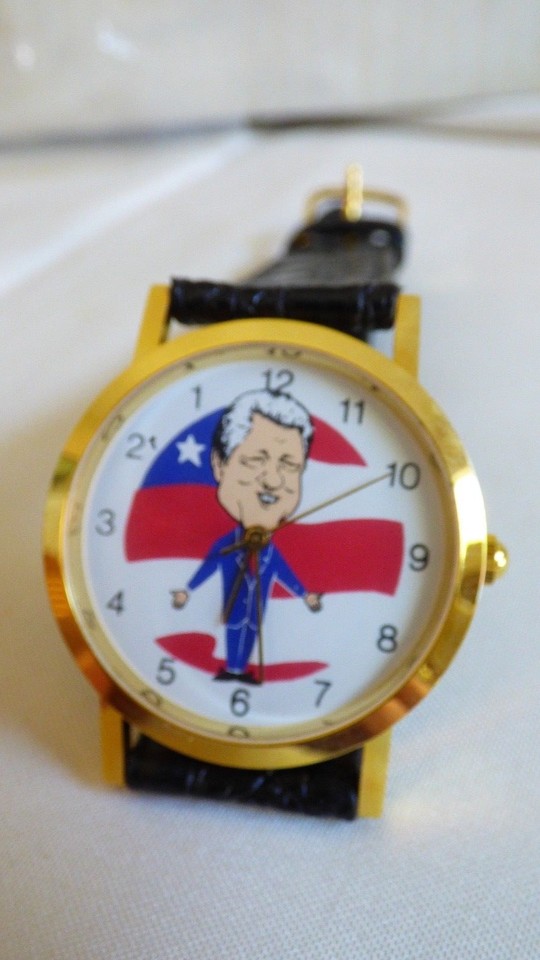 President Bill Clinton Backwards Black Pebbled Leather Watch New in box ...