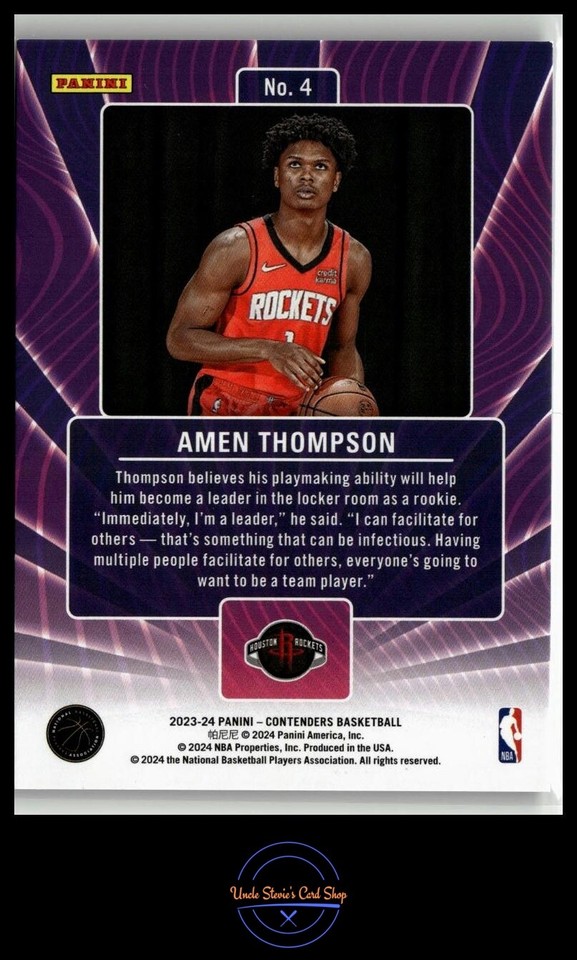 2023-24 Panini Contenders #4 Amen Thompson Lottery Ticket Playoff ...