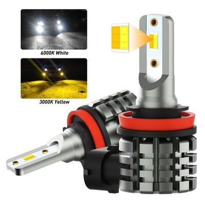 H11/H9/H8 LED Fog Light Kit Bulbs Switchback Dual Color 3000K Yellow ...