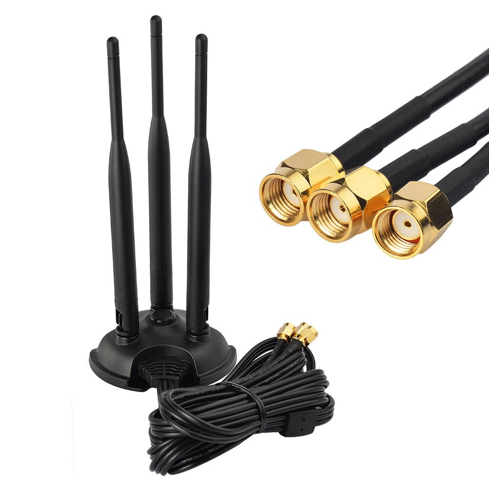 Triple 6dBi Dual Band Antenna WiFi Bluetooth Wireless Extender RP-SMA ...