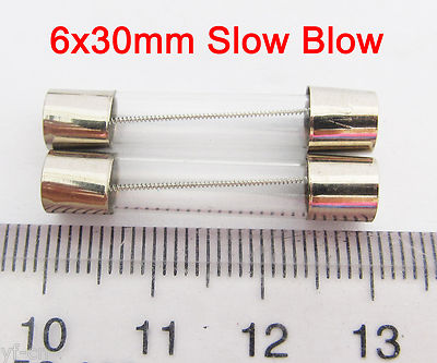 100 Pcs 6x30 Slow Blow Glass Fuse 6mm x 30mm 250V Slow Blow T0.25A-T15A ...