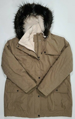 SEBBY Womens Faux-Fur Trim Hooded Anorak Jacket Sherpa Lined Parka Coat ...