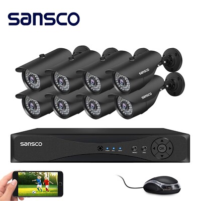 SANSCO 1080P HD CCTV Camera Security System 8CH DVR Home Outdoor Night ...