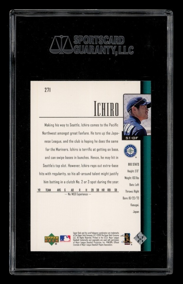 2001 Upper Deck: #271 Ichiro Suzuki Rookie SGC 9 MINT | eBay