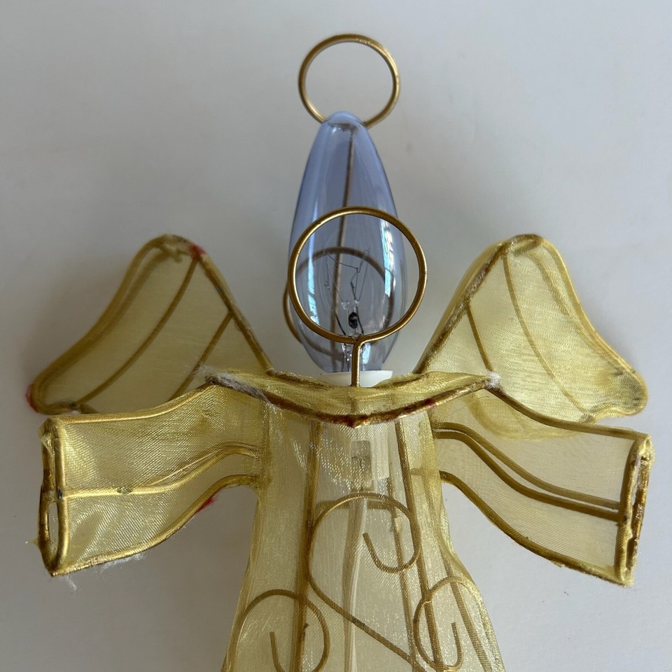 Vintage Angel Christmas Tree Topper 10” Art Deco Gold Metal Mesh Light ...