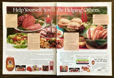 1992 Hormel Meat Products Two Page PRINT AD Christmas Holiday ...